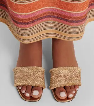 JIMMY CHOO Joa Embroidered Woven Slides - Gold