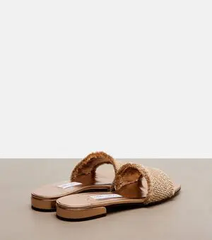 JIMMY CHOO Joa Embroidered Woven Slides - Gold