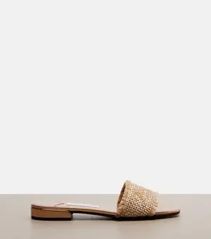 JIMMY CHOO Joa Embroidered Woven Slides - Gold