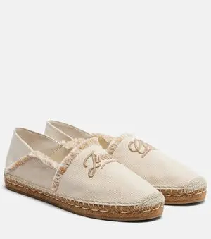 JIMMY CHOO Avi Embroidered Canvas Espadrilles - Beige