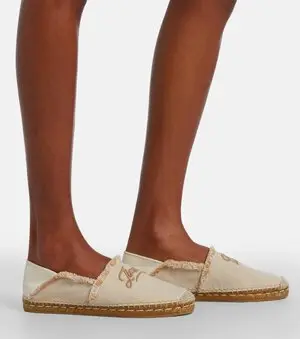 JIMMY CHOO Avi Embroidered Canvas Espadrilles - Beige