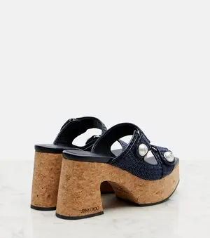 JIMMY CHOO Fayence Raffia-effect Platform Sandals - Blue