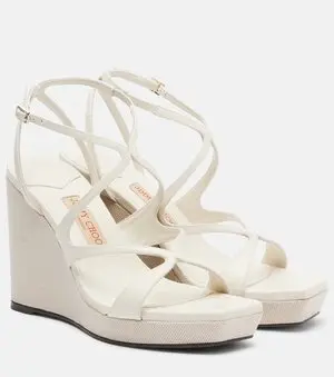JIMMY CHOO Ayla Leather Wedge Sandals - White
