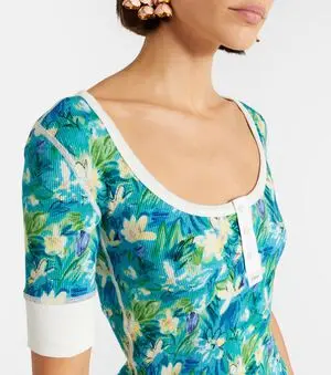 Chloé Floral Ribbed-knit Cotton-blend Top