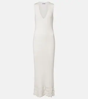 GANNI Crochet-trimmed Ribbed Cotton-blend Midi Dress - White