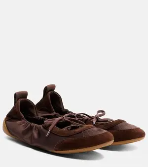 Chloé Kick Suede-trimmed Satin Flats - Brown