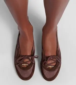 Chloé Kick Suede-trimmed Satin Flats - Brown