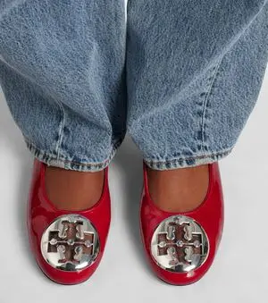 Tory Burch Reva Embellished Patent Leather Ballet Flats - Red