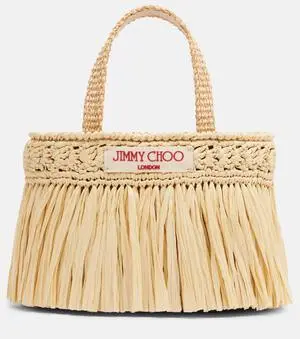 JIMMY CHOO Mini Fringed Raffia Top-handle Bag - Beige