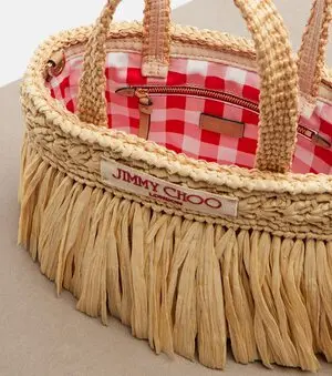 JIMMY CHOO Mini Fringed Raffia Top-handle Bag
