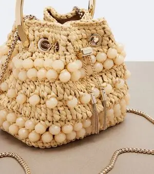 JIMMY CHOO Raffia Bucket Bag - Beige