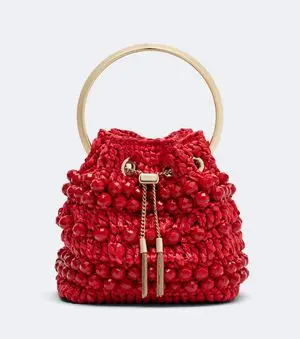 JIMMY CHOO Raffia Bucket Bag - Red