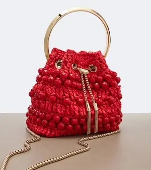 JIMMY CHOO Raffia Bucket Bag - Red