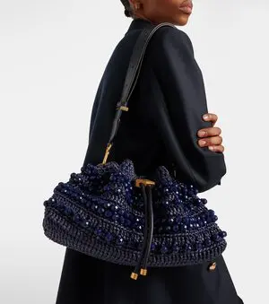 JIMMY CHOO Cinch Medium Beaded Raffia Tote