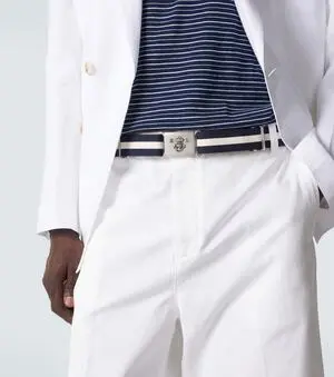 Ralph Lauren Purple Label Striped Leather-trimmed Belt