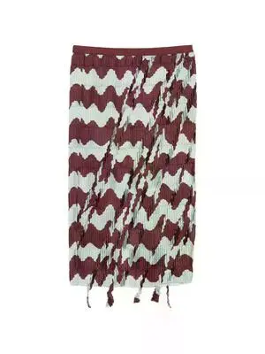 JNBY Striped Pleated Skirt With Fringed Detail - Red