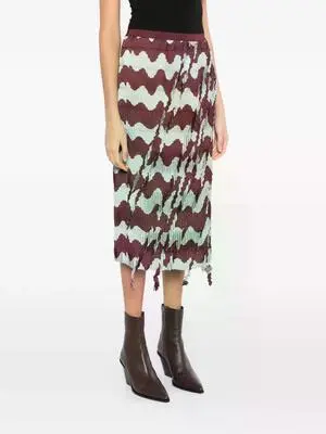 JNBY Striped Pleated Skirt With Fringed Detail - Red