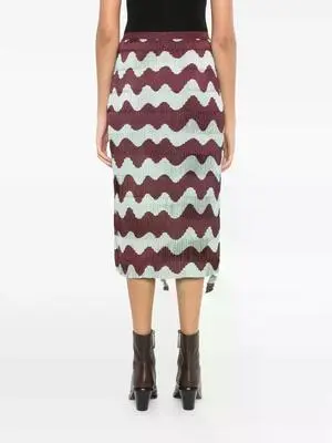 JNBY Striped Pleated Skirt With Fringed Detail - Red