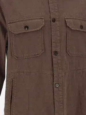 Woolrich Safari Shirt With Classic Collar And Long Sleeves - Brown