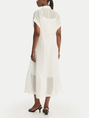 BOSS Viscose And Linen Shirt Dress - White