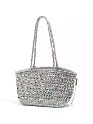 Bimba Y Lola Woven Tote Bag With Braided Handles - Silver