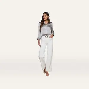 L'Agence Dani Silk Blouse Top - Light Pewter