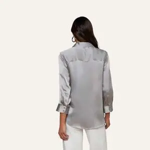 L'Agence Dani Silk Blouse Top - Light Pewter