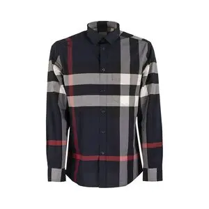 Burberry Check Stretch Cotton Poplin Shirt - Blue