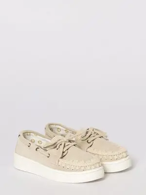 Mou Suede Low Top Sneakers With Crochet Detailing - Beige