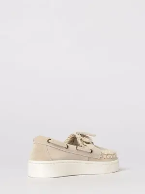 Mou Suede Low Top Sneakers With Crochet Detailing - Beige