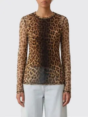 Sportmax Animal Print Jersey And Tulle Long Sleeve Top - Brown