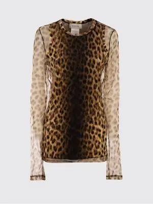Sportmax Animal Print Jersey And Tulle Long Sleeve Top