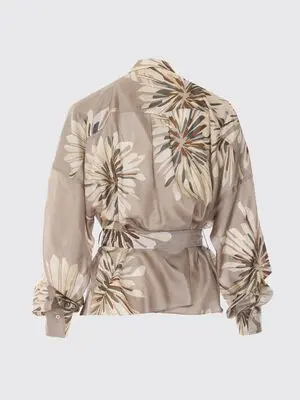 Brunello Cucinelli Floral Print Silk Shirt With Tie Detail