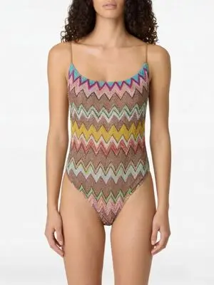 Missoni One Piece Swimsuit With Metallic Chevron Print