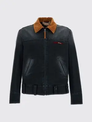Marni Denim Jacket With Suede Collar - Black