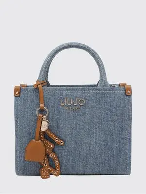 Liu Jo Cotton Denim Bag With Double Handle And Shoulder Strap - White