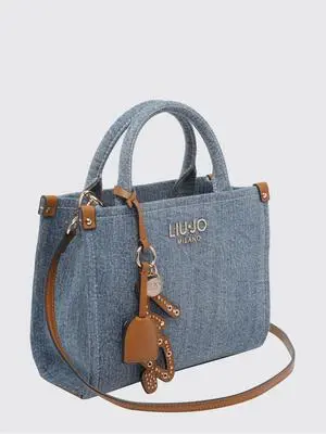 Liu Jo Cotton Denim Bag With Double Handle And Shoulder Strap - White