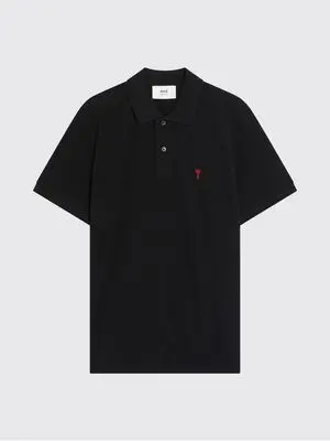 AMI Paris Logo Cotton Polo Shirt - Black