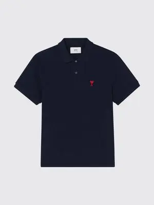 AMI Paris Short-sleeved Polo Shirt In Organic Cotton With Embroidered Logo - Blue