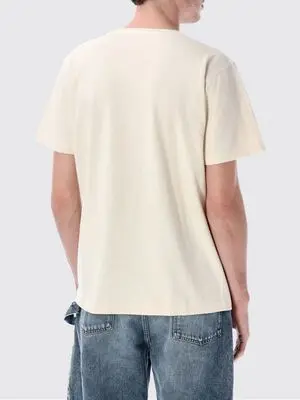 JW Anderson Crewneck Cotton T-shirt With Printed Logo And Dropped Shoulders - Beige
