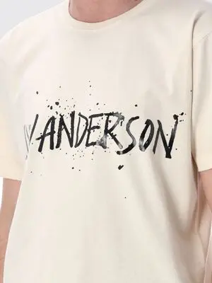 JW Anderson Crewneck Cotton T-shirt With Printed Logo And Dropped Shoulders - Beige