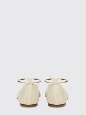 JIL SANDER Leather Ballerinas With Metal Ring Detail - Beige