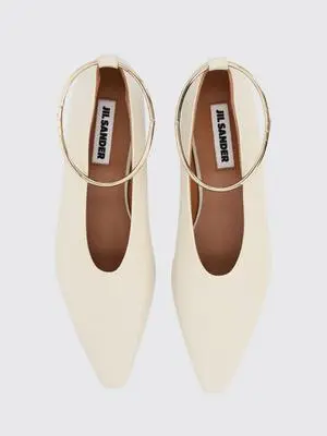 JIL SANDER Leather Ballerinas With Metal Ring Detail - Beige