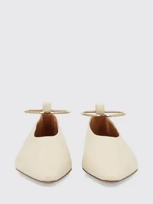 JIL SANDER Leather Ballerinas With Metal Ring Detail - Beige
