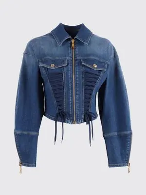 Elisabetta Franchi Denim Bustier Jacket With Lace-up Detail