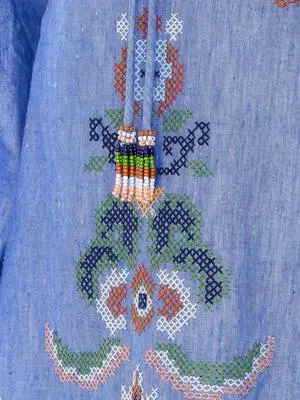 Farm Rio Garden Tapestry Embroidered Linen Midi Dress