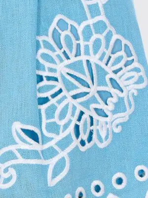 Farm Rio Linen Shorts With Embroidery And Macramé Inserts