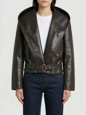 Alaïa Leather Hooded Jacket - Ebony