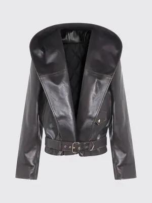 Alaïa Leather Hooded Jacket - Ebony