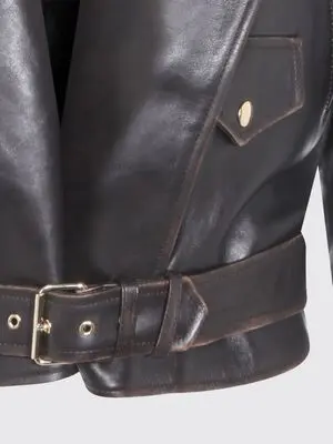 Alaïa Leather Hooded Jacket - Ebony